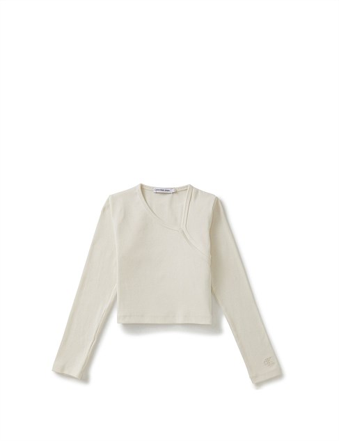 Calvin Klein Ck Embroidery Cut Out Rib Ls Top | David Jones