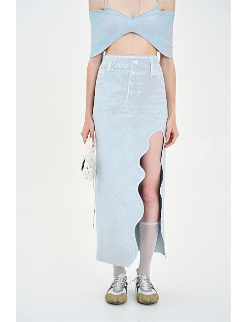 Ph5 Lily Denim Print Wavy Midi Skirt | David Jones