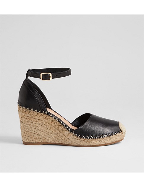 Midas Melkie Black Natural Rope Leather Wedges | David Jones