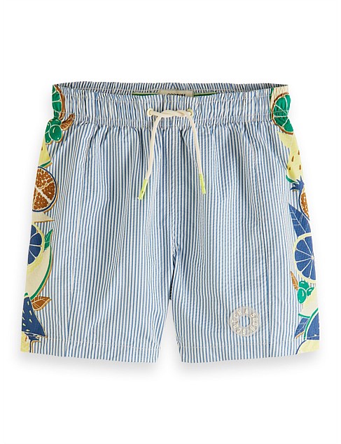 Scotch & Soda Mid Length -Placed Print Seersucker Swim Shorts | David Jones
