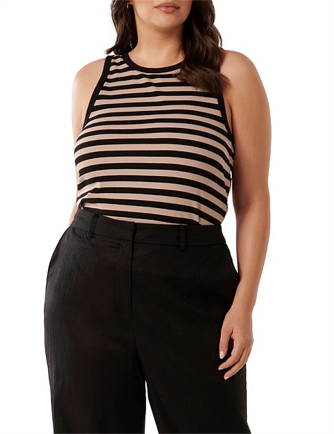 Forever New Remi Curve Stripe Rib Racer Tank | David Jones