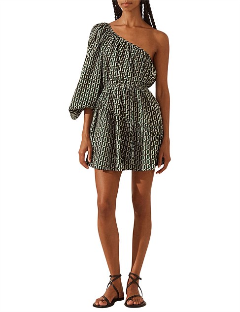 Shona Joy Ida Long Sleeve One Shoulder Tiered Mini Dress | David Jones