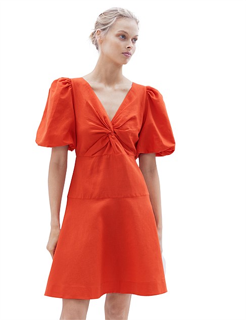 Unison Twist Front Linen Dress | David Jones