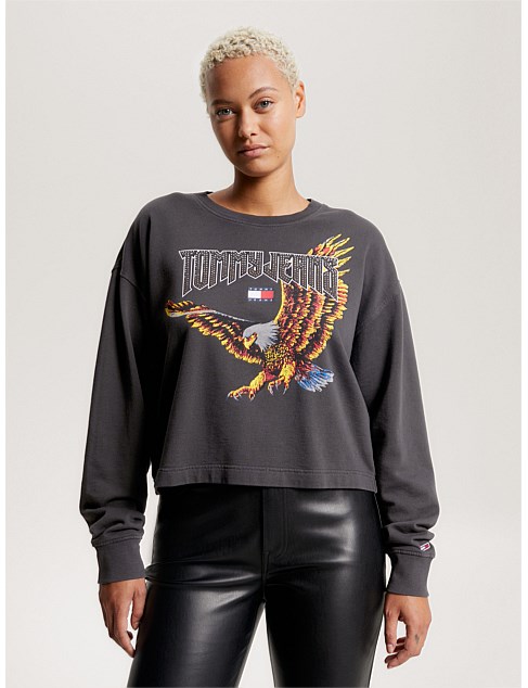 Tommy Jeans Relaxed Crop Vintage Eagle Crew Sweater | David Jones