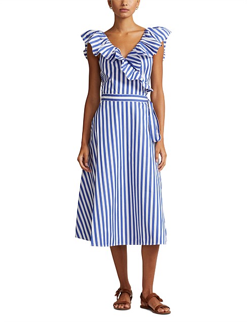 Polo Ralph Lauren Striped Ruffled Cotton Wrap Dress | David Jones