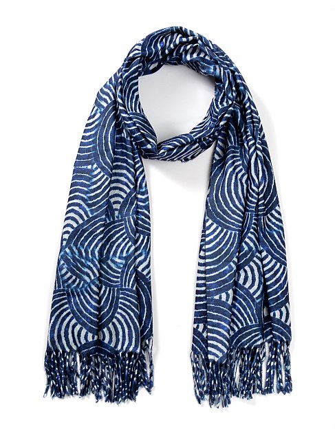 Gregory Ladner Fan Print Scarf With Fringing | David Jones