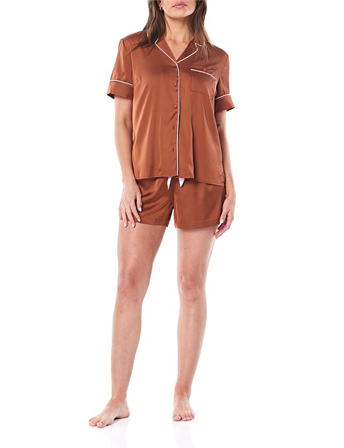 Gingerlilly Brown Satin Pyjama Short Set | David Jones