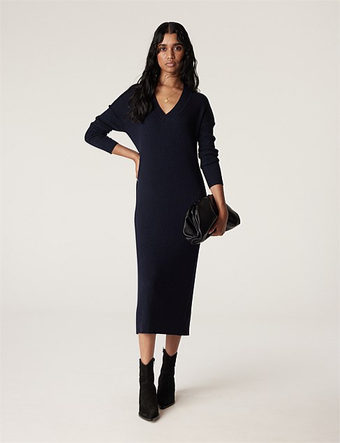 Cable Merino V Rib Dress | David Jones