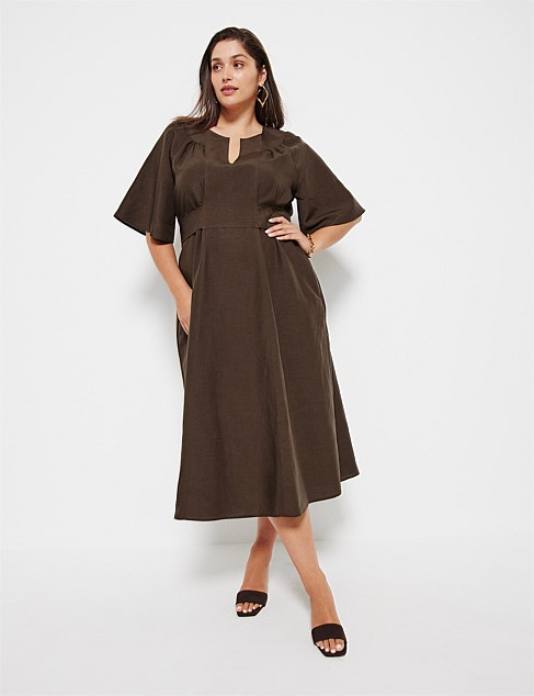 Commonry the Tencel Linen Flutter Sleeve Dress | David Jones