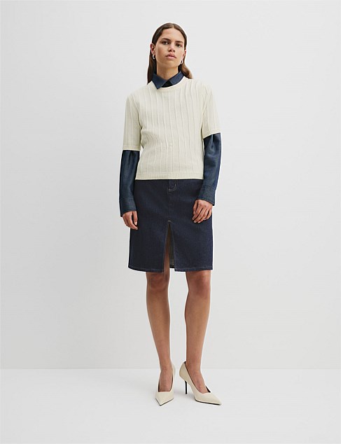 Country Road Short Sleeve Rib Knit T-shirt | David Jones