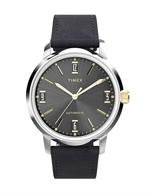 Timex Men¿s Marlin Automatic Black Leather Strap Watch | David Jones