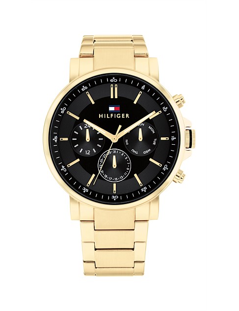 Tommy Hilfiger Tyson Ionic Plated Thin Gold Steel Black Dial Men's ...