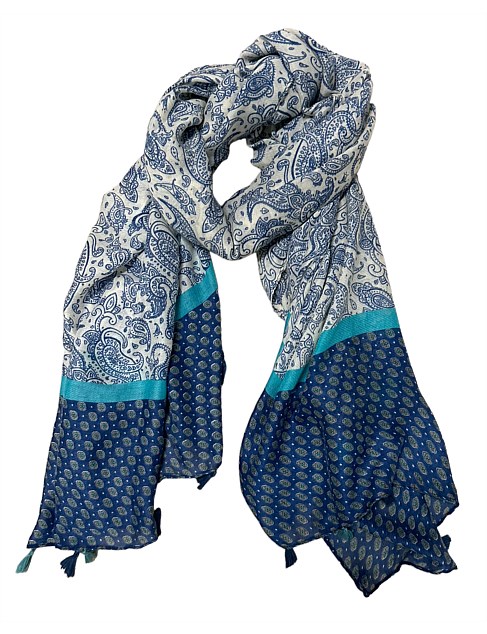 Gregory Ladner Paisley Print Scarf With Contrast Border and Tassles ...