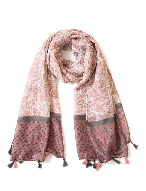 Gregory Ladner Paisley Print Scarf With Contrast Border and Tassles ...