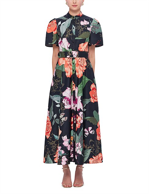 Leo Lin Bianca Short Sleeve Midi Dress -Lush Print In Black | David Jones