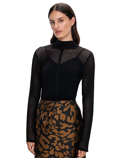Veronika Maine Mesh Funnel Neck Knit | David Jones