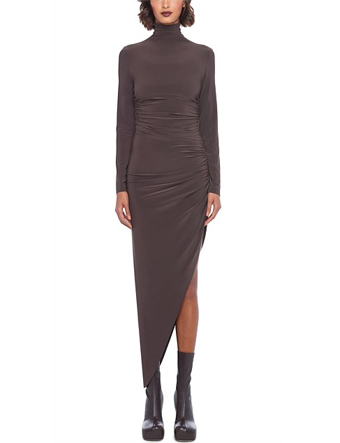 Norma Kamali Long Sleeve Turtle Neck Side Drape Gown | David Jones