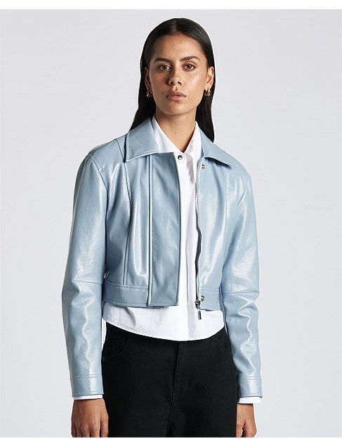 Cue Crushed Vinyl Cropped Jacket | David Jones
