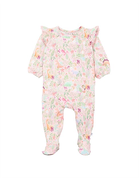 Fox & Finch Florasaurus Print Ls Zip Onesie | David Jones