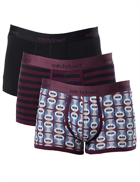 Mitch Dowd Owl Pattern Cotton Trunk 3 Pack | David Jones