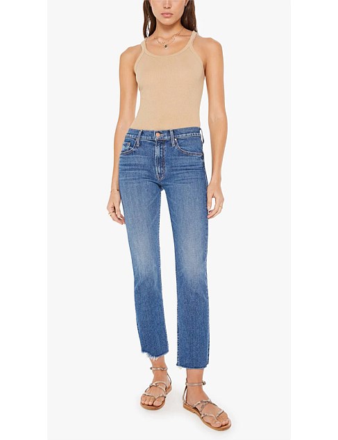 Mother the Mid Rise Rider 27" Straight Ankle Fray Jean | David Jones