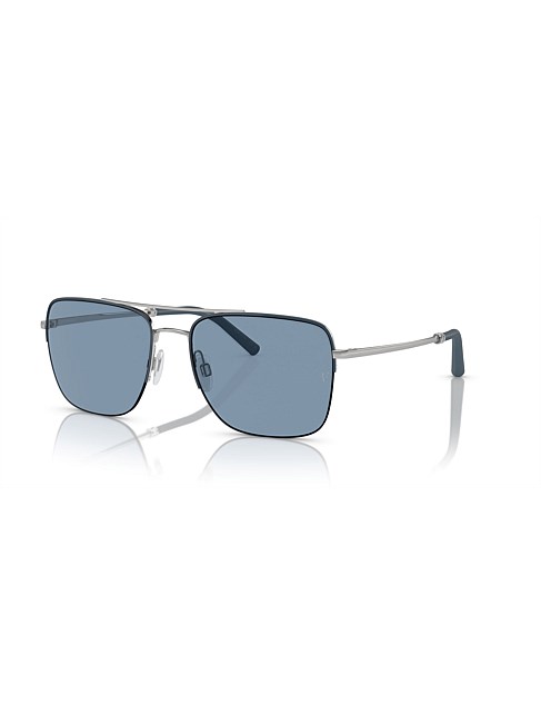 Oliver Peoples R-2 Pilot Blue Ash/brushed Sil Sunglasses | David Jones
