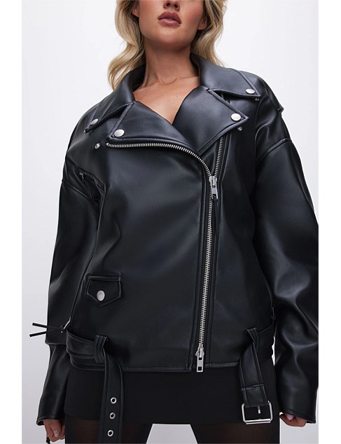 Good American Boyfriend Leather Look Moto Jacket | David Jones