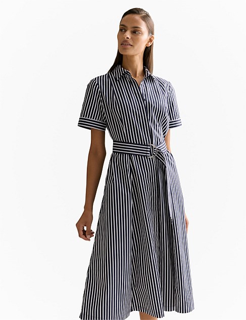 Trenery Cotton Poplin Stripe Print Shirt Dress | David Jones