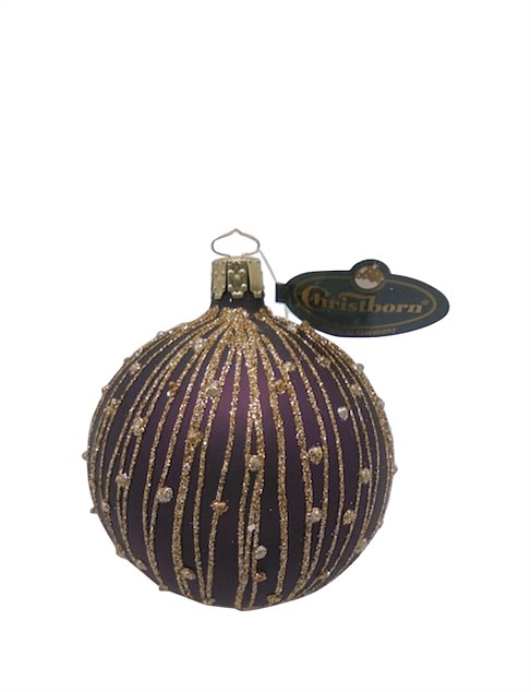 Christborn 8cm Hand Decorated Gold Drizzle Dots On Plum Glass Bauble ...