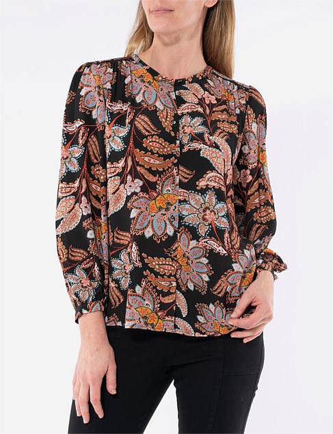 Jump Chintz Floral Top With Elegant Cuffed Sleeves | David Jones