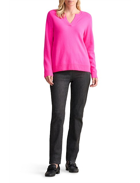 Blue Illusion Notched Wool Jumper -Neon Pink | David Jones