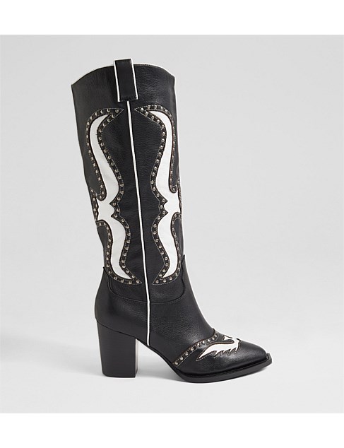 Midas Lydy Black White Leather Knee High Boots | David Jones