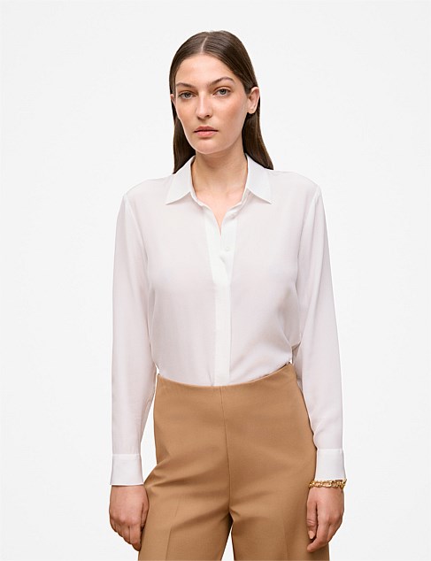 Trenery Silk Concealed Placket Shirt | David Jones