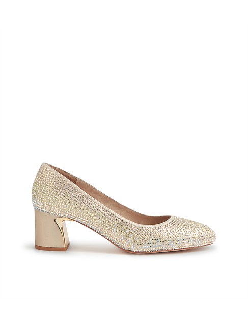 Django & Juliette Jenice Gold Petrol Leather Heels | David Jones