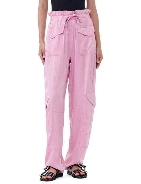 Ganni Washed Satin Elasticated Pocket Pants | David Jones