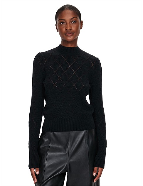 Veronika Maine Diamond Pattern Puff Sleeve Knit | David Jones