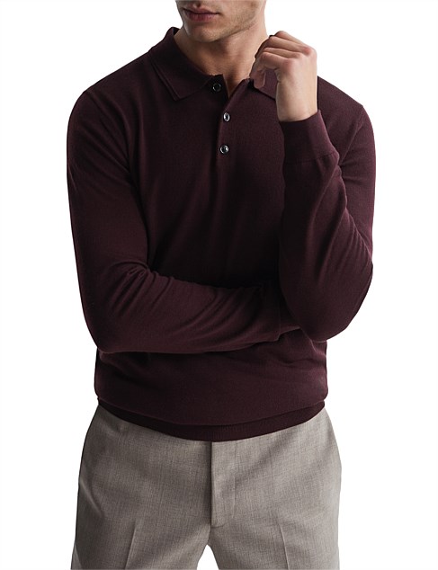 Reiss Trafford -Long Sleeve Merino Half Button Polo | David Jones