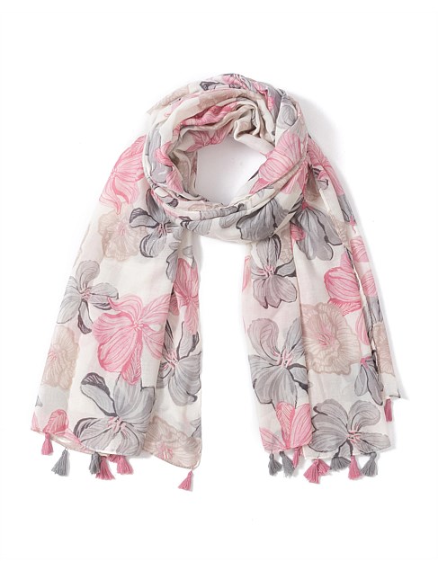 Gregory Ladner Flower Print Scarf With Tassels | David Jones