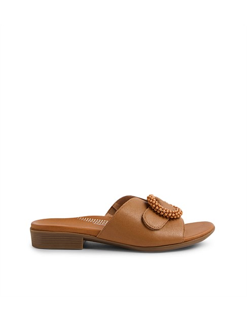 Supersoft By Diana Ferrari Cassi Dark Tan Leather Slides | David Jones