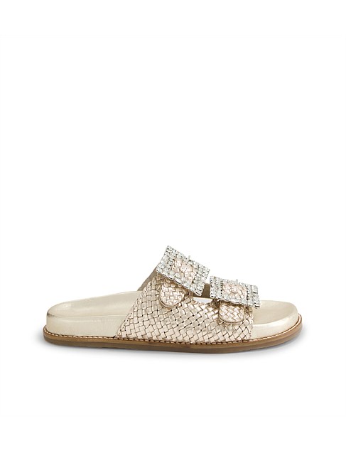 Midas Remmy Gold Metallic Leather Slides | David Jones