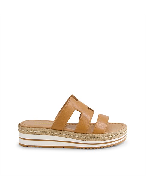 Midas Aopings Dark Tan Leather Slides | David Jones
