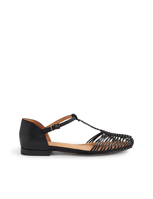 Midas Ultay Black Leather Flat Shoes | David Jones