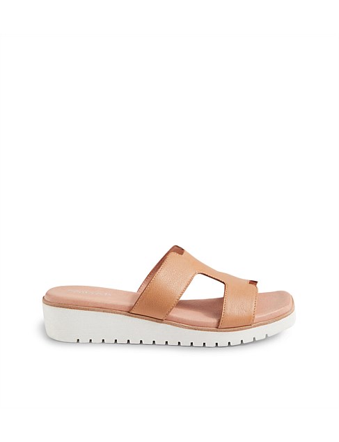 Midas Kenar Dark Tan White Leather Slides | David Jones