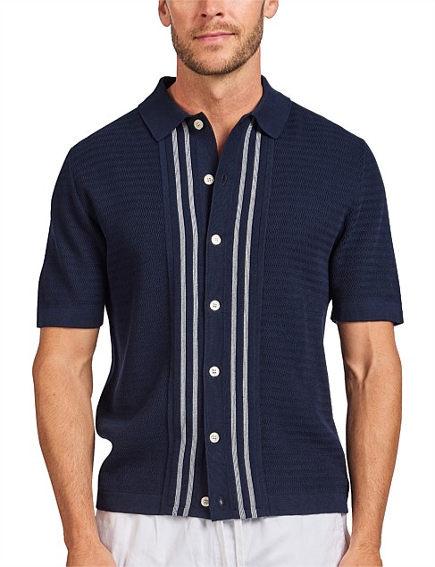 Academy Brand Ross Stripe Knit Polo | David Jones