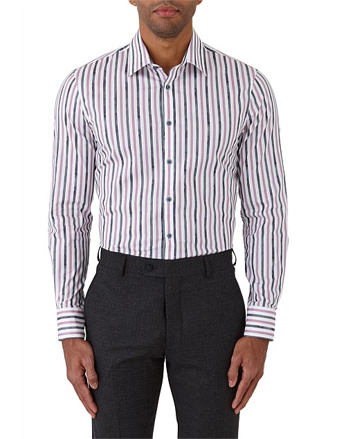Uberstone Watercolour Print Stripe Shirt | David Jones
