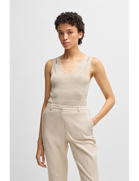 Boss Boss Flani 10268831 01 V-neck Ribbed Sleeveless Top | David Jones