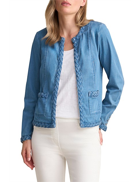 Blue Illusion Braid Trim Denim Jacket -Aged Indigo | David Jones