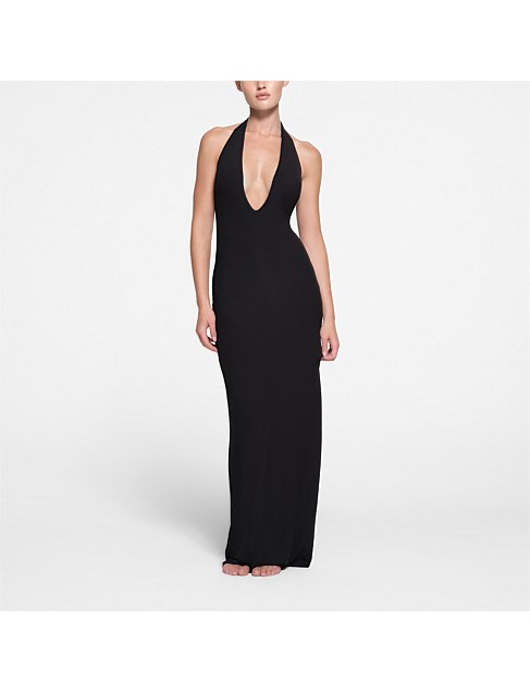 Skims Soft Lounge Plunge Halter Long Dress | David Jones