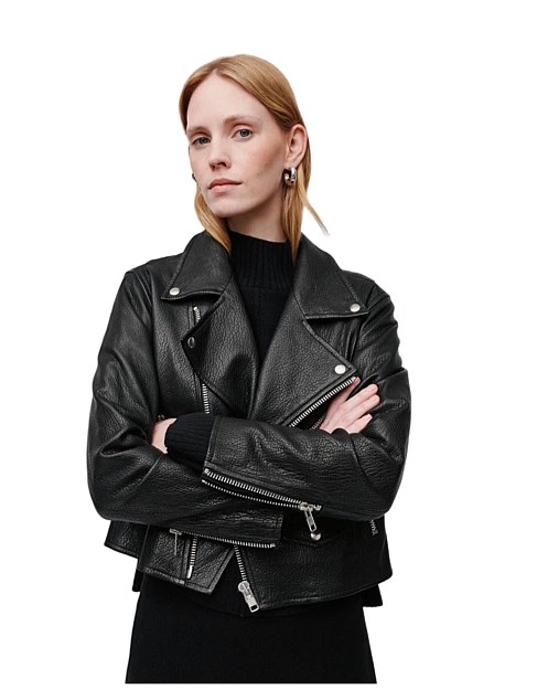 Ivy Oak Lenny Sue Cropped Leather Biker Jacket | David Jones