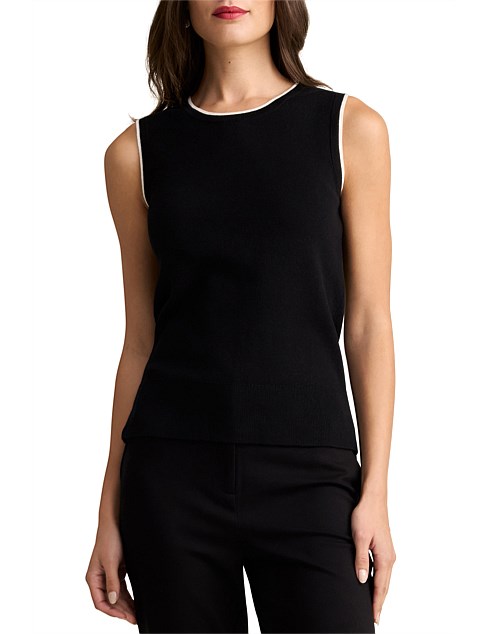 Blue Illusion Black Contrast Rib Tank | David Jones